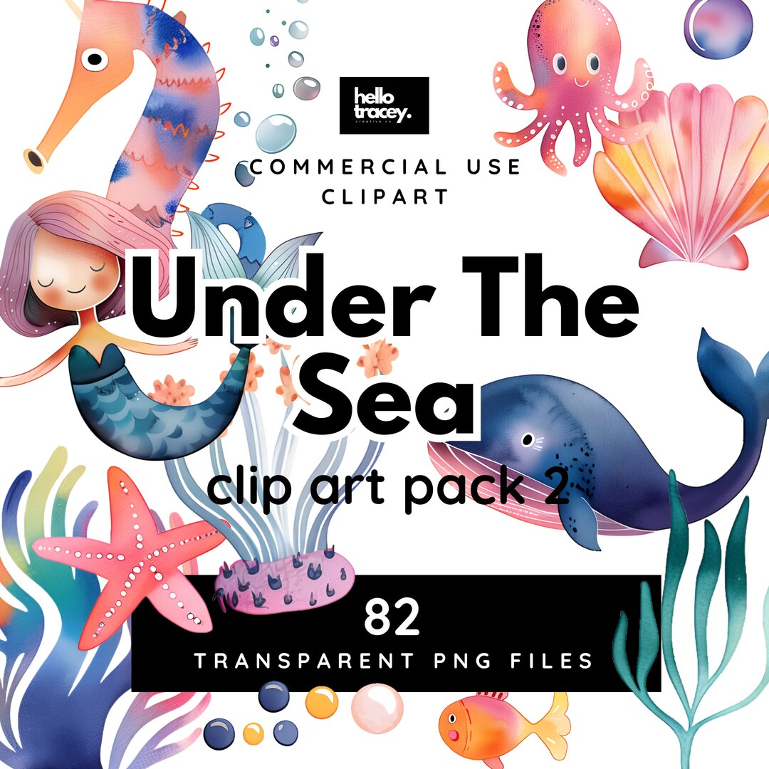 Under the Sea Clipart Pack 2 Watercolor Illustration PNG, Seahorse ...