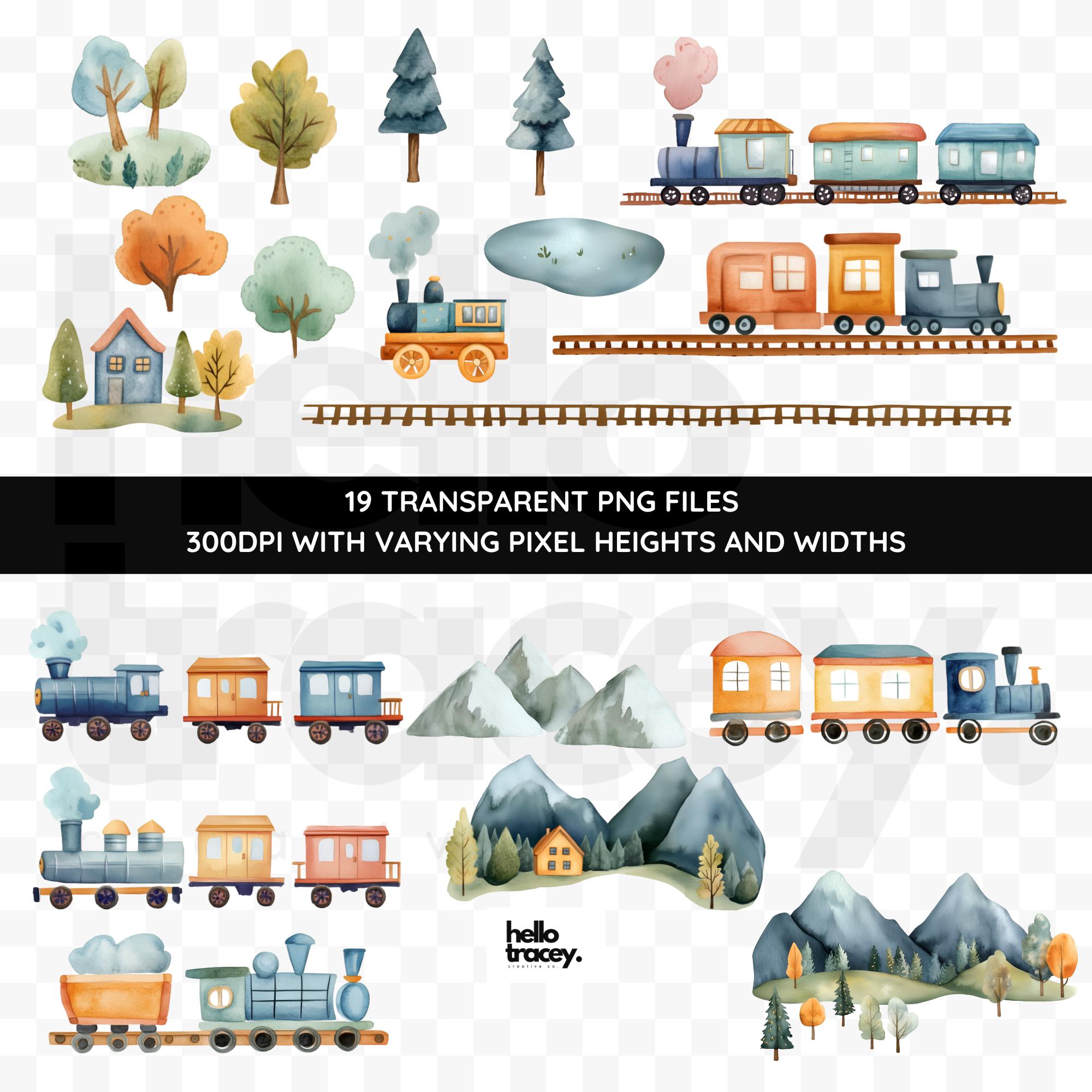 Watercolor Train Set PNG Clipart, Watercolor Steam Train Tracks ...