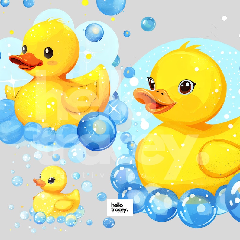 Cute Rubber Ducky in Bubbles Illustrations PNG Clipart, Yellow Rubber ...