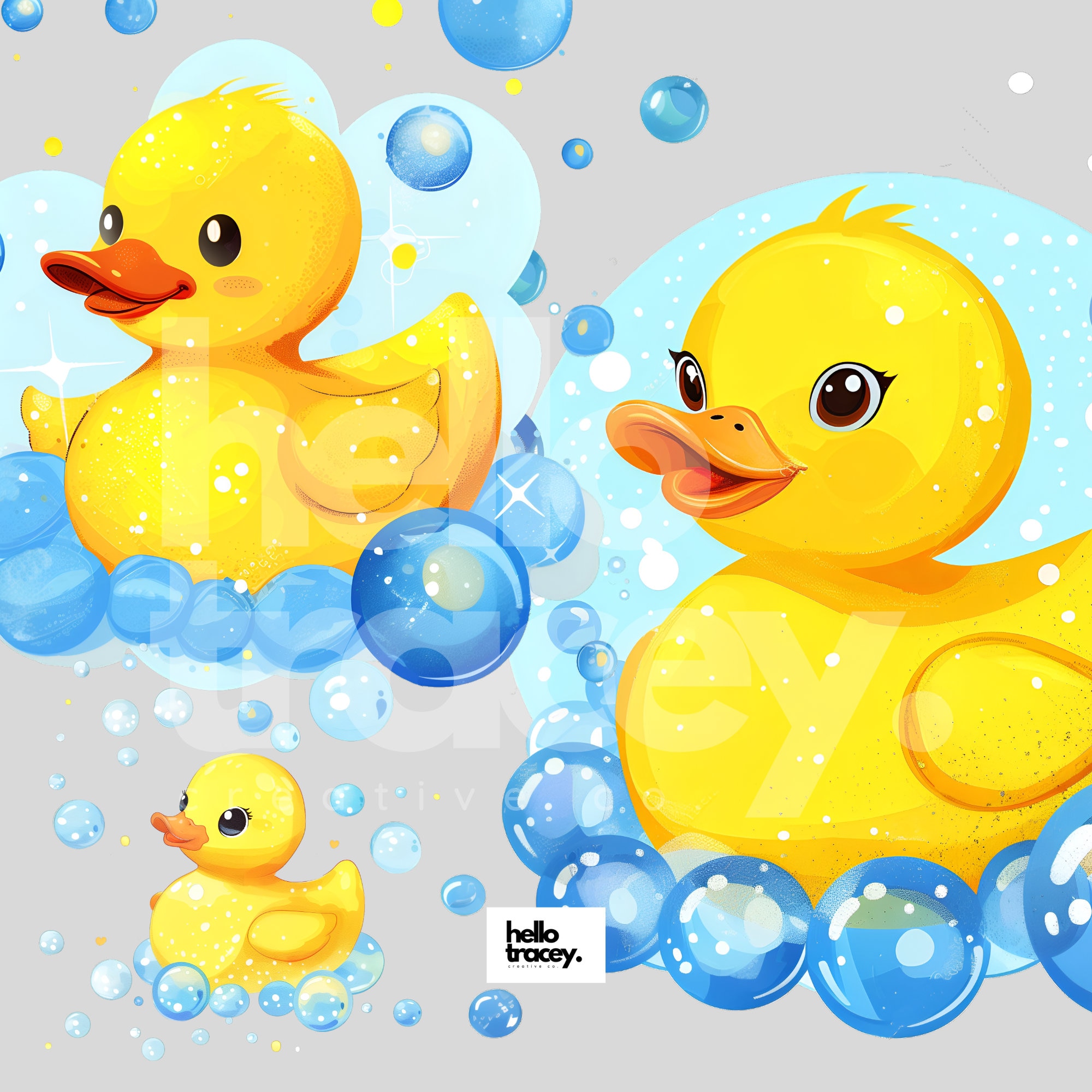 Cute Rubber Ducky in Bubbles Illustrations PNG Clipart, Yellow Rubber ...