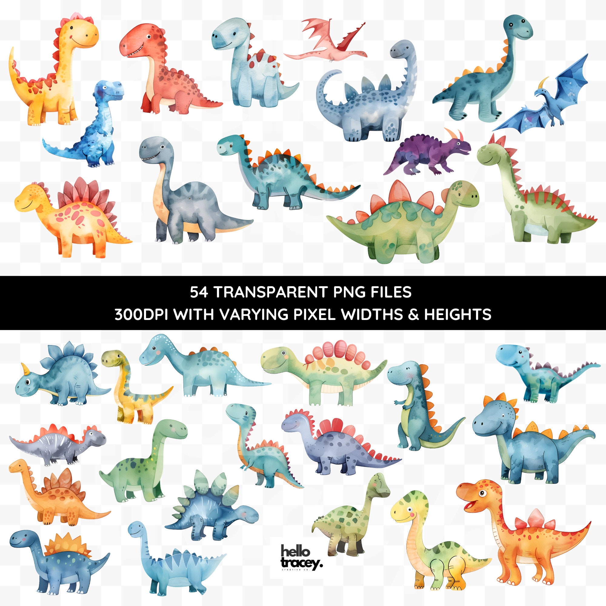 Dinosaur Clipart Pack, Dinosaurs Watercolor Clip Art for Personal or ...