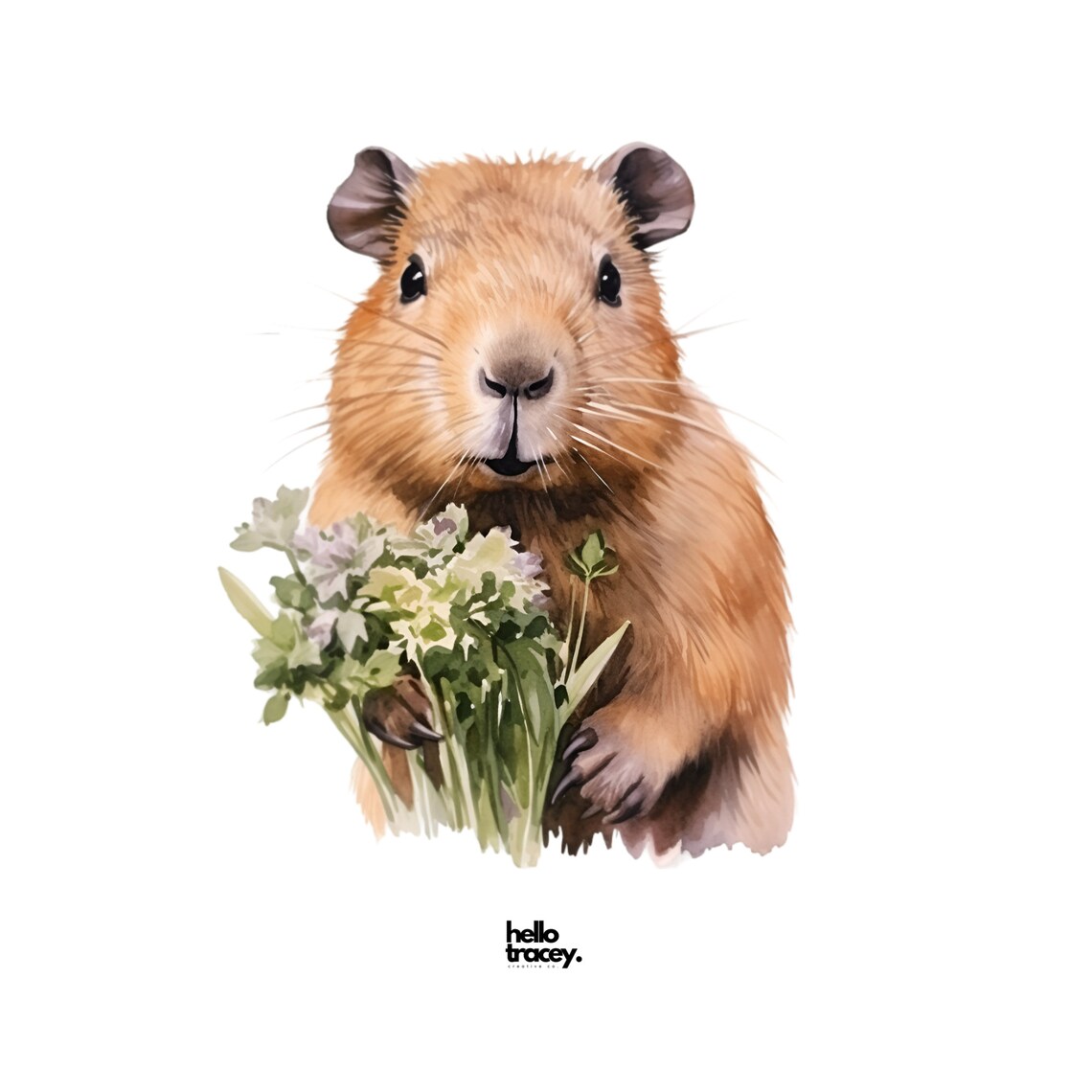 Cute Capybara PNG Clipart, Single Capybara Rodent With Flowers Clip Art ...