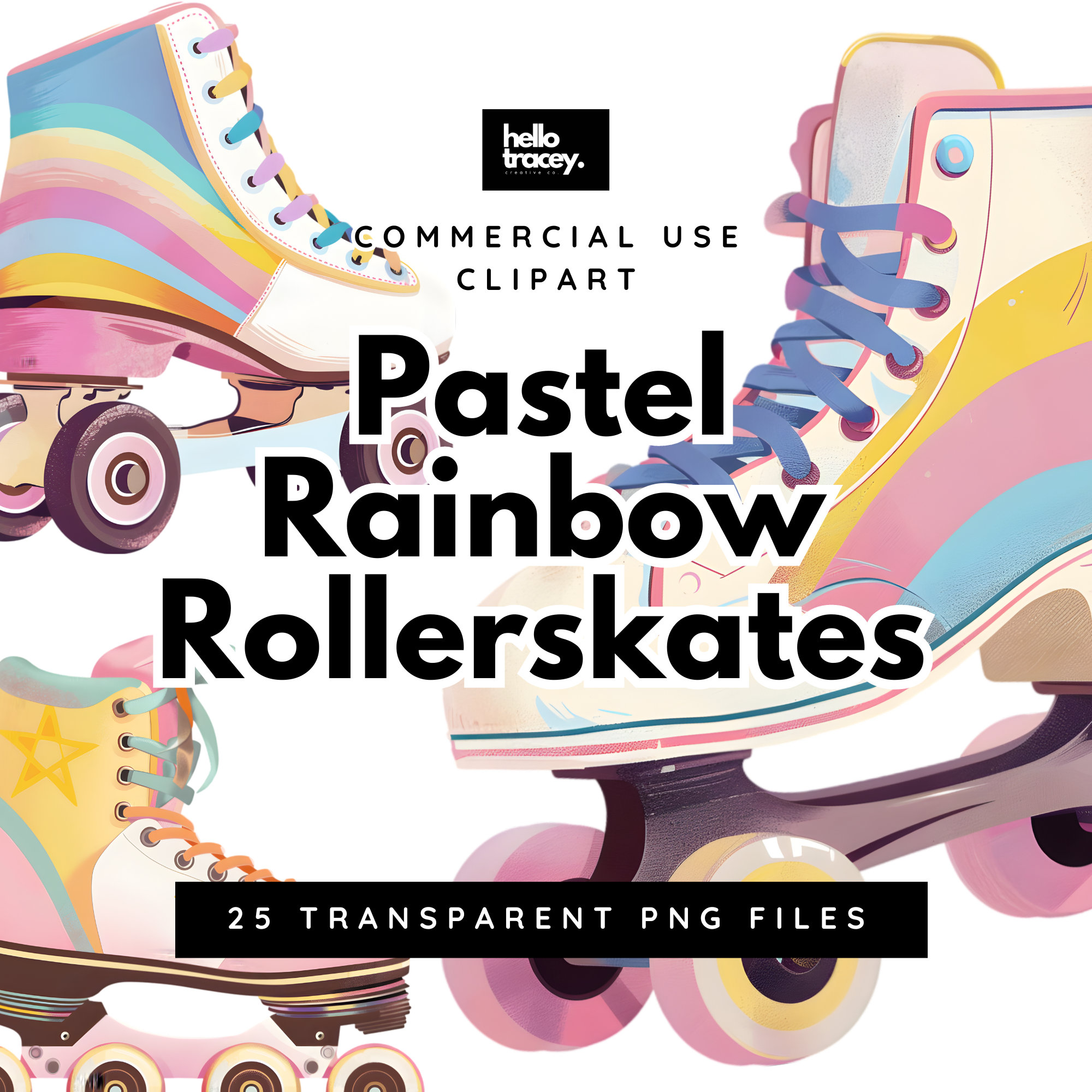 Pastel Rainbow Rollerskate Clipart Pack, Rollerskate Rollerblade Clip ...