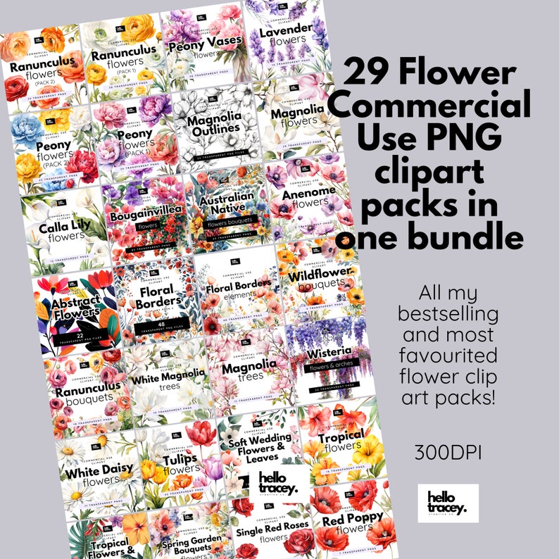 Flower MEGA BUNDLE Clipart Pack, 791 Floral PNG Files, Clip Art for ...