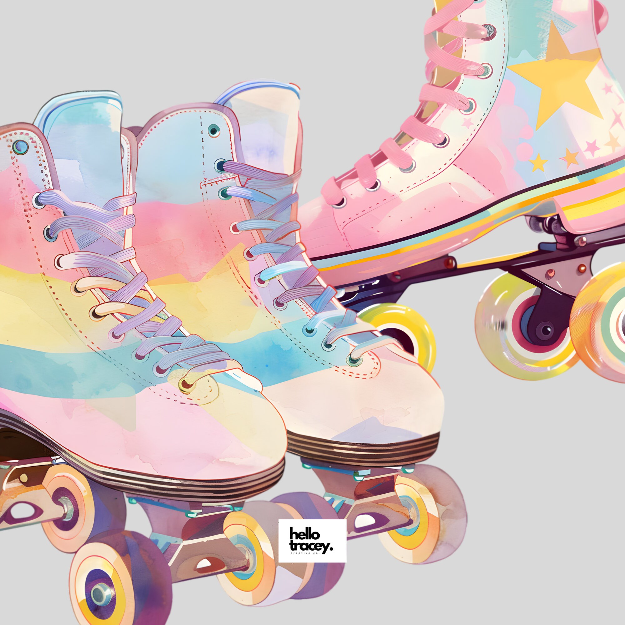 Pastel Rainbow Rollerskate Clipart Pack, Rollerskate Rollerblade Clip ...
