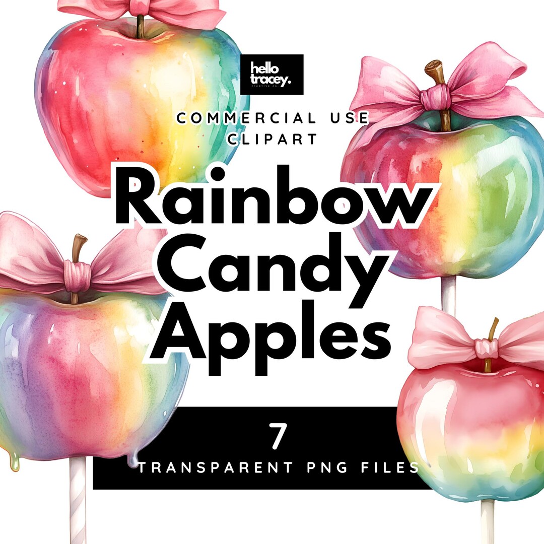Watercolor Rainbow Candy Apples With a Bow PNG Clipart, Toffee Apple ...