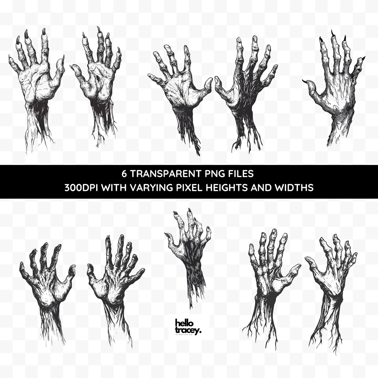 Creepy Halloween Monster Hands Clipart, Spooky Scary Hand Drawn Zombie ...