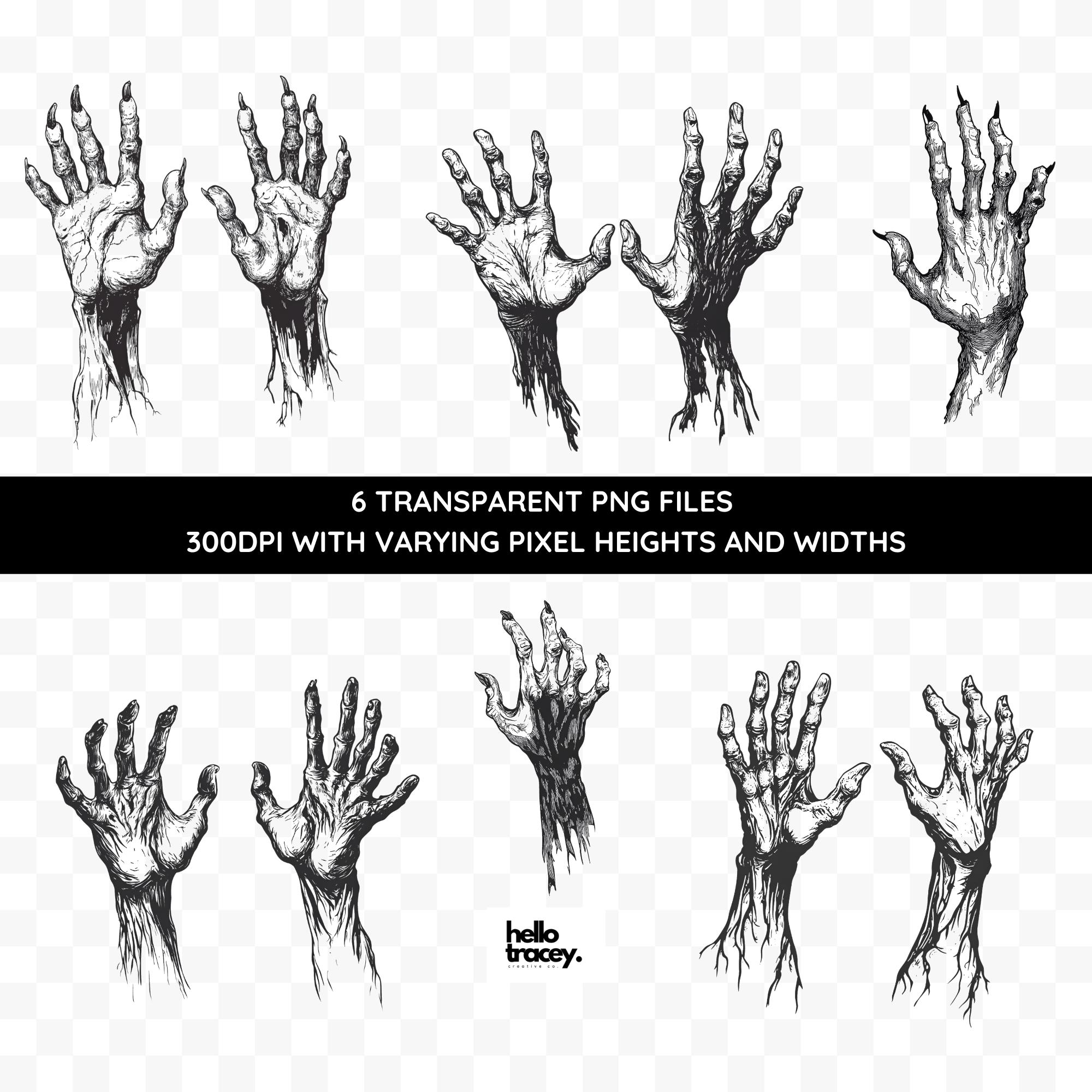 Creepy Halloween Monster Hands Clipart, Spooky Scary Hand Drawn Zombie ...