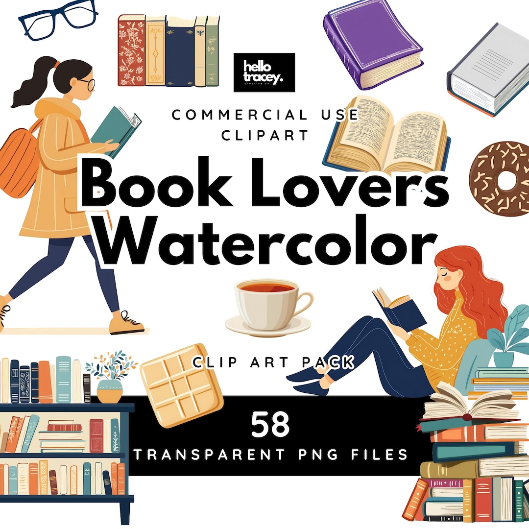 Book Lovers Clipart Pack, Bibliophile, Bookworm, Woman, Girls, Bookcase ...