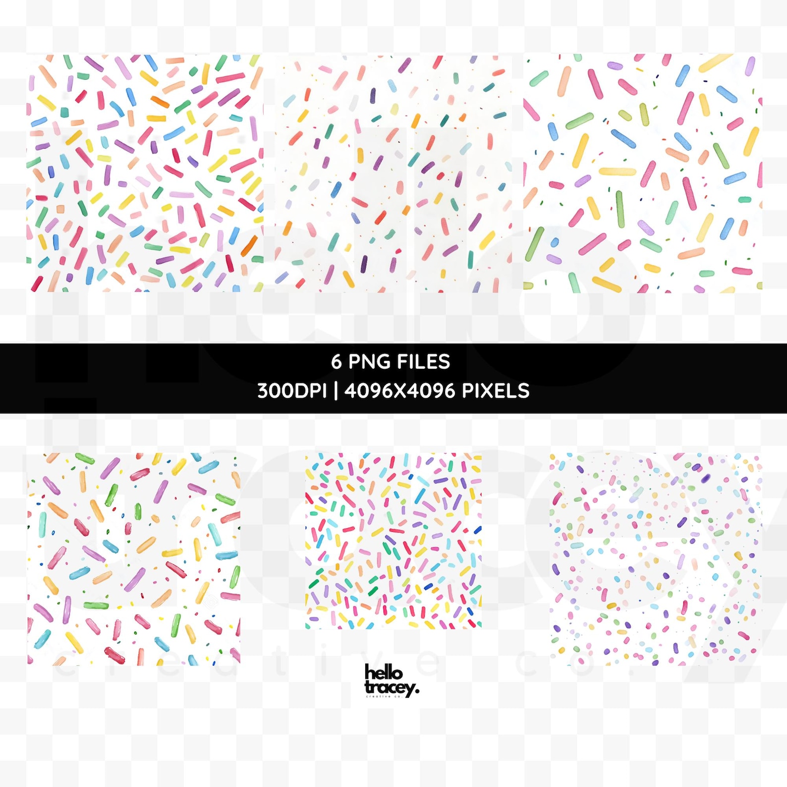 Watercolor Rainbow Sprinkles, Digital Seamless Pattern PNG, Cute ...