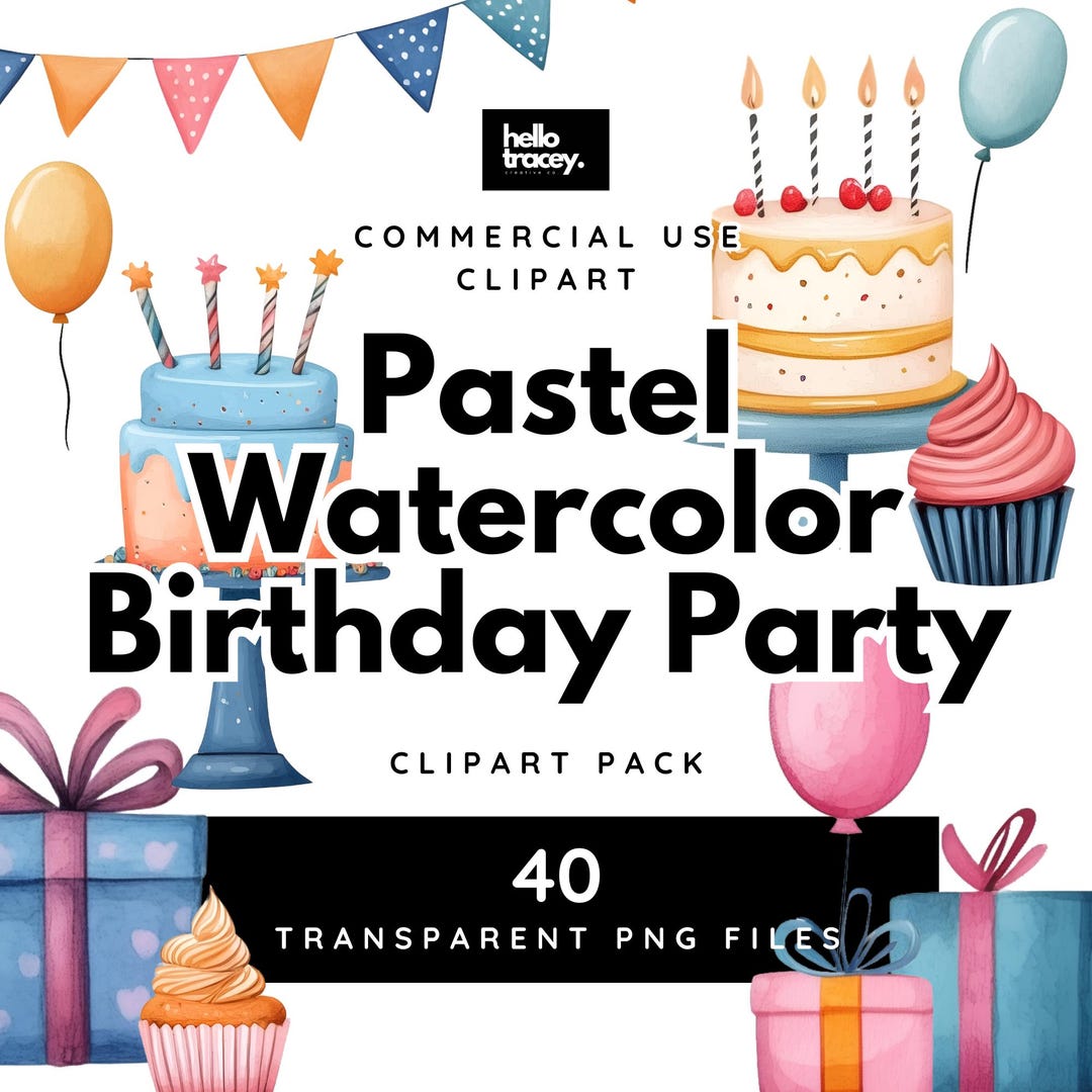Sweet Pastel Birthday Party PNG Clipart, Watercolor Party Cakes ...