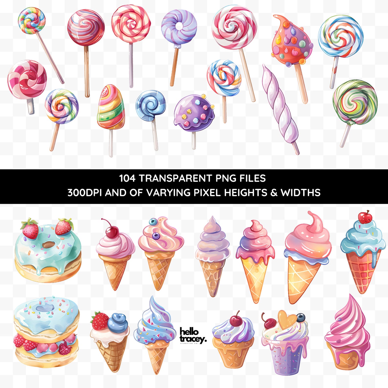 Pastel Candyland PNG Clipart, Watercolor Icecream Donut Sweets Lollies ...