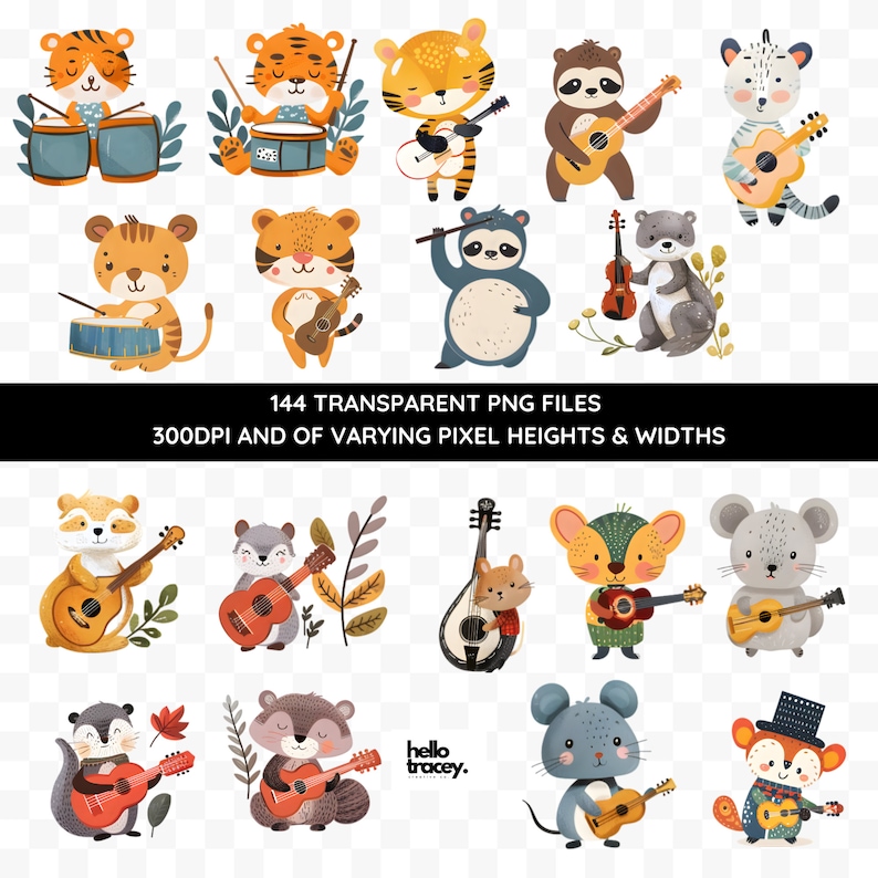 Animals Playing Musical Instruments Clipart Pack, Cute Animal Music ...