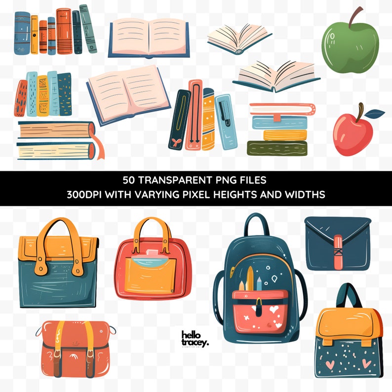 Back to School Supplies PNG Clipart, Watercolor School Bag Pencils Bus ...