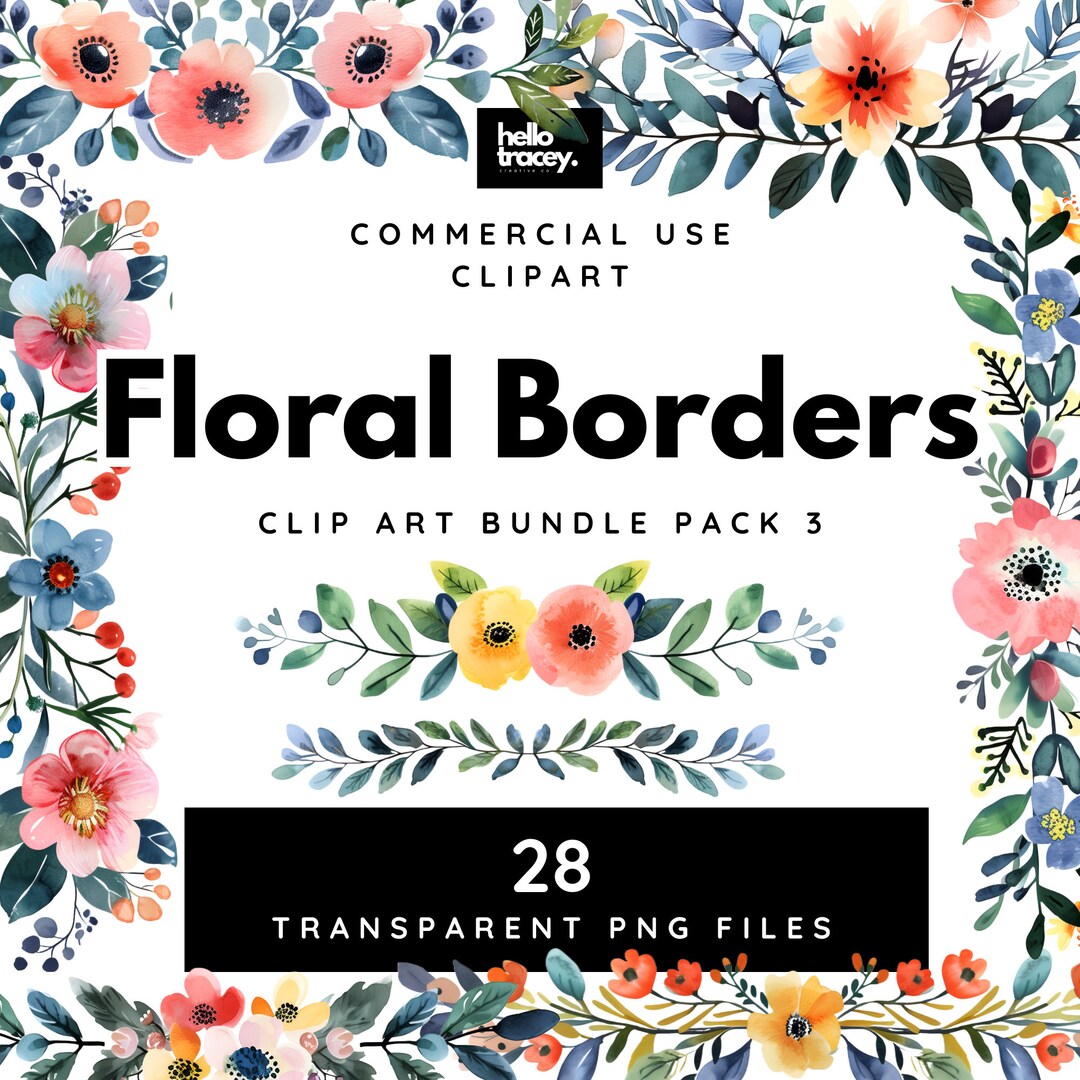 Horizontal Floral Borders Watercolor PNG Clipart, Flower Border Lines ...