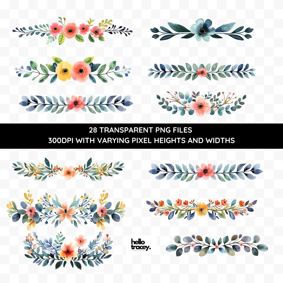 Horizontal Floral Borders Watercolor PNG Clipart, Flower Border Lines ...