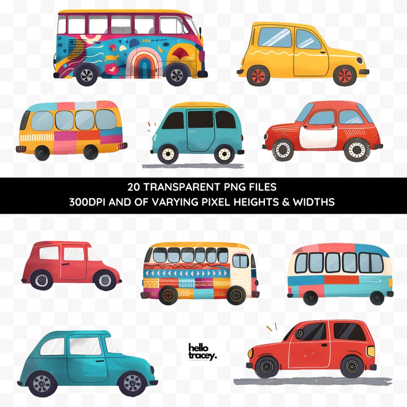 Cute Car Clipart, Illustrated Fun Cars, Vehicles, Transport Clip Art ...