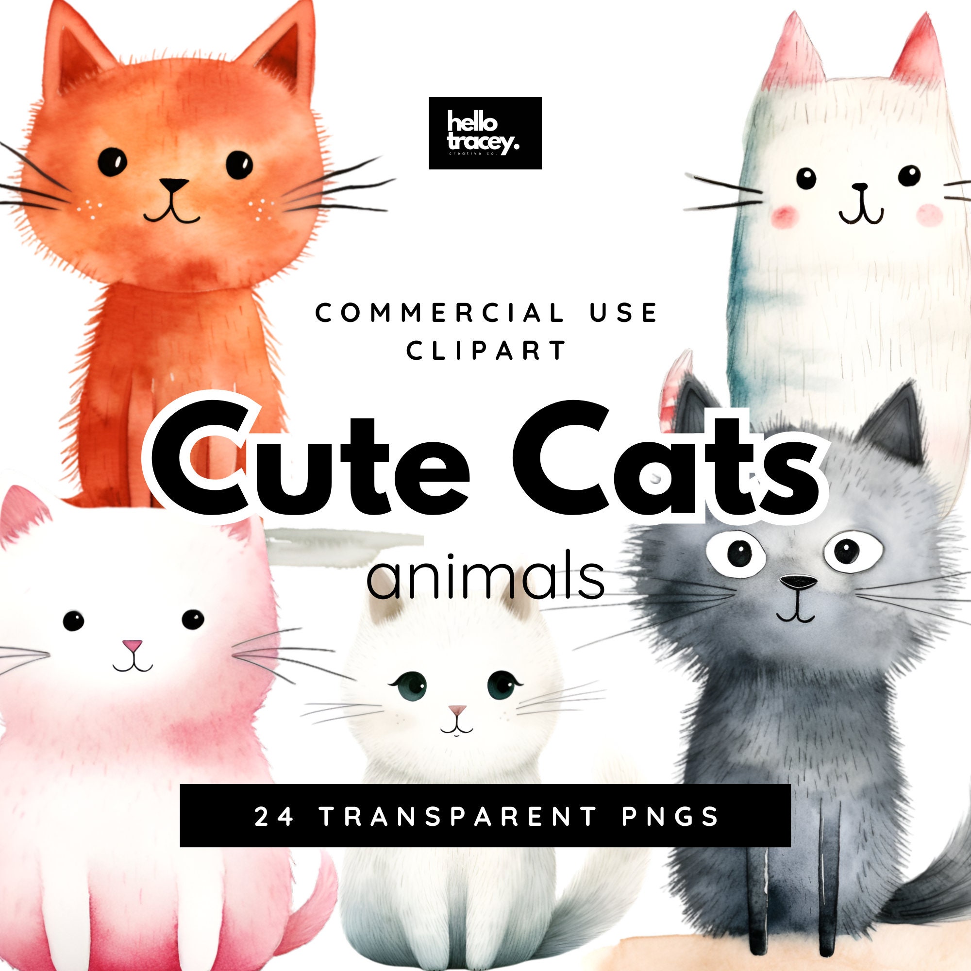 Cute Cats Clipart Pack, Clip Art for Commercial Use, Transparent Pngs ...