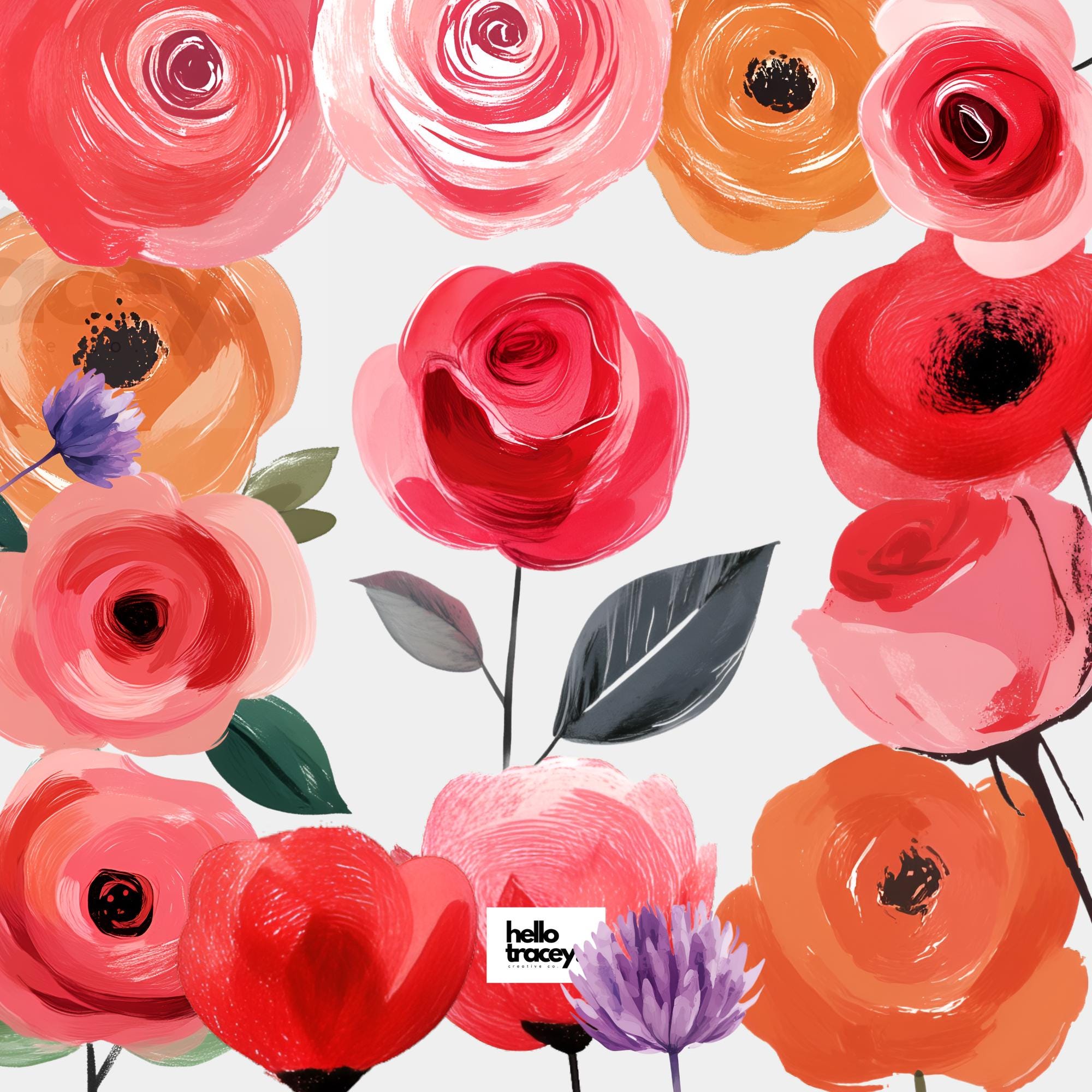 Watercolor Flowers Roses PNG Clipart, Pink Red Orange Purple Rose ...