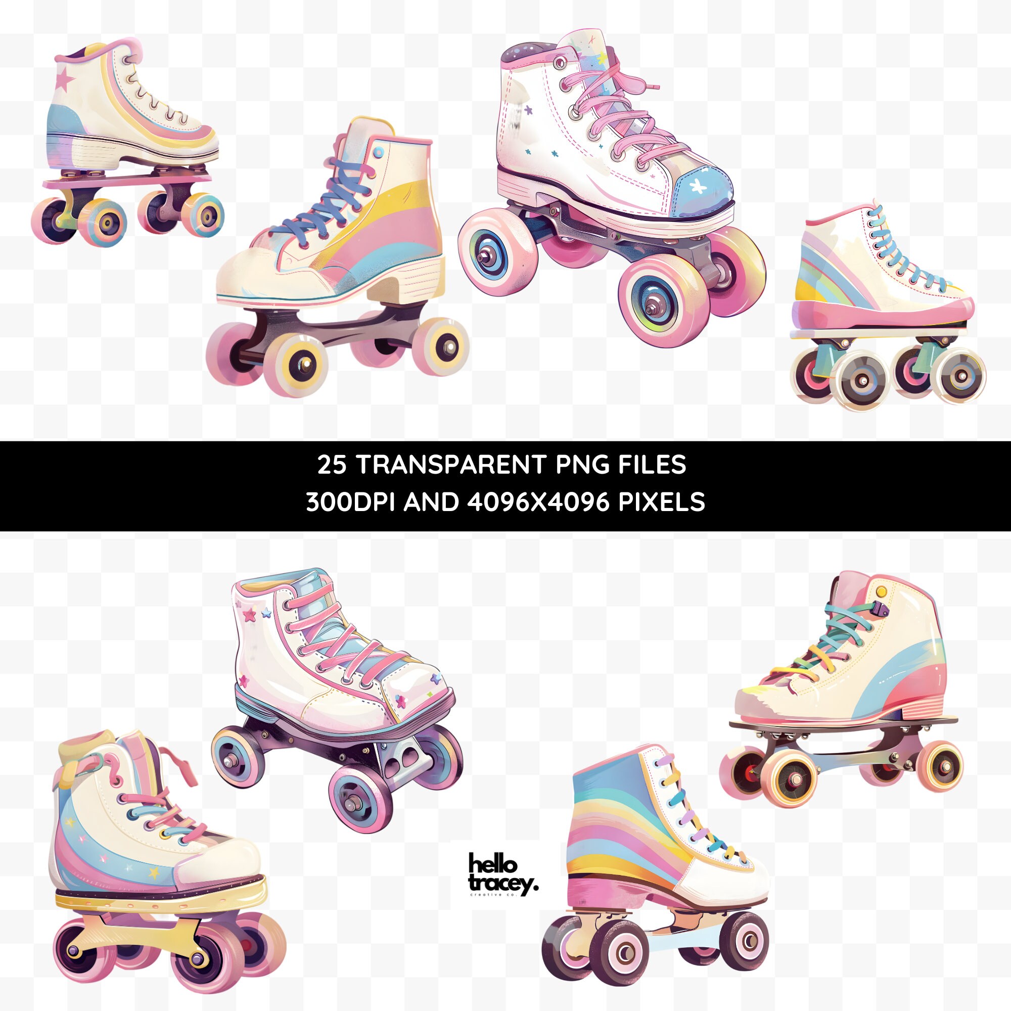 Pastel Rainbow Rollerskate Clipart Pack, Rollerskate Rollerblade Clip ...