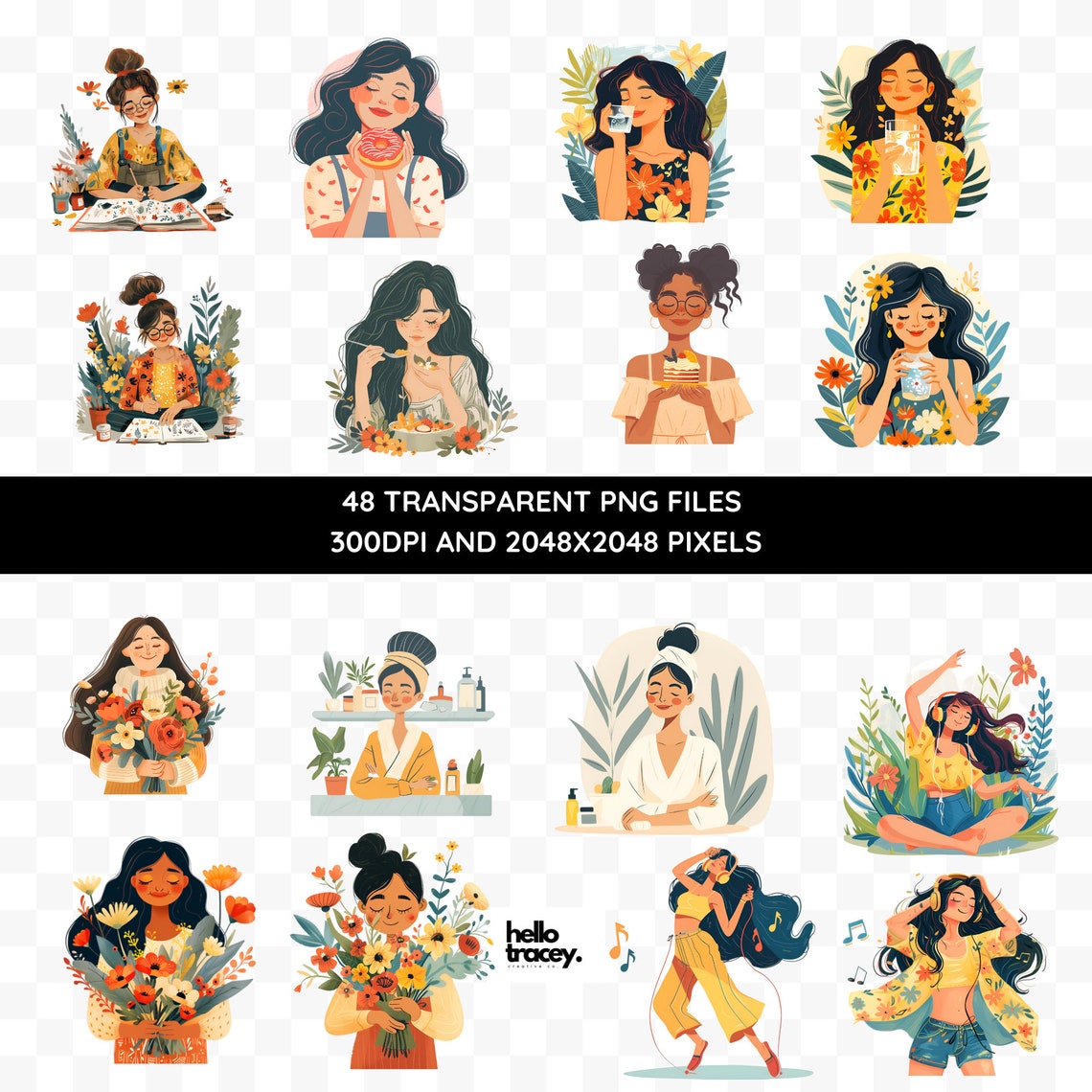 Girls Self Care Scenes Watercolor PNG Clipart, Mental Health Women Self ...