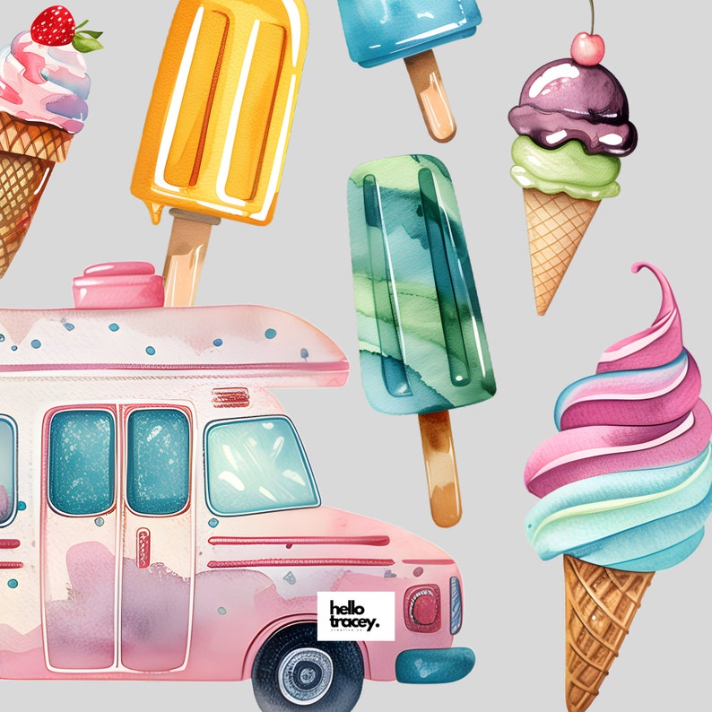 Icecream & Popsicles Watercolor PNG Clipart, Ice Cream Cones Iceblocks ...