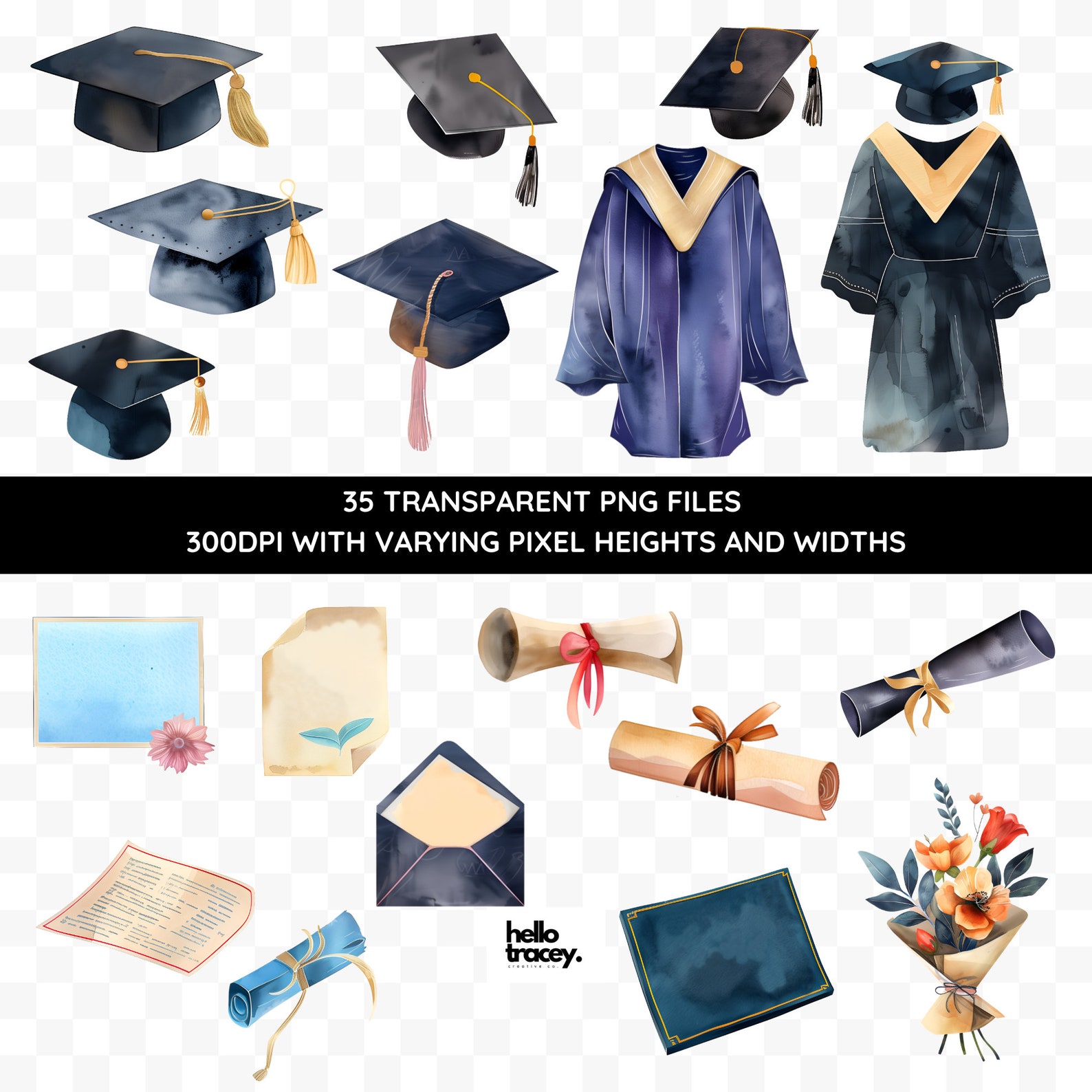 Graduation Student Clipart Pack, Watercolor Clip Art for Personal or ...