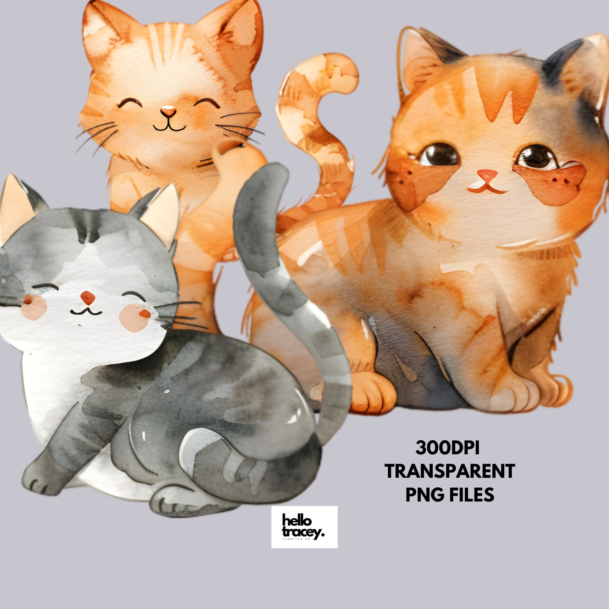 Cute Kawaii Watercolor Cats Clipart Pack, Clip Art for Commercial Use ...