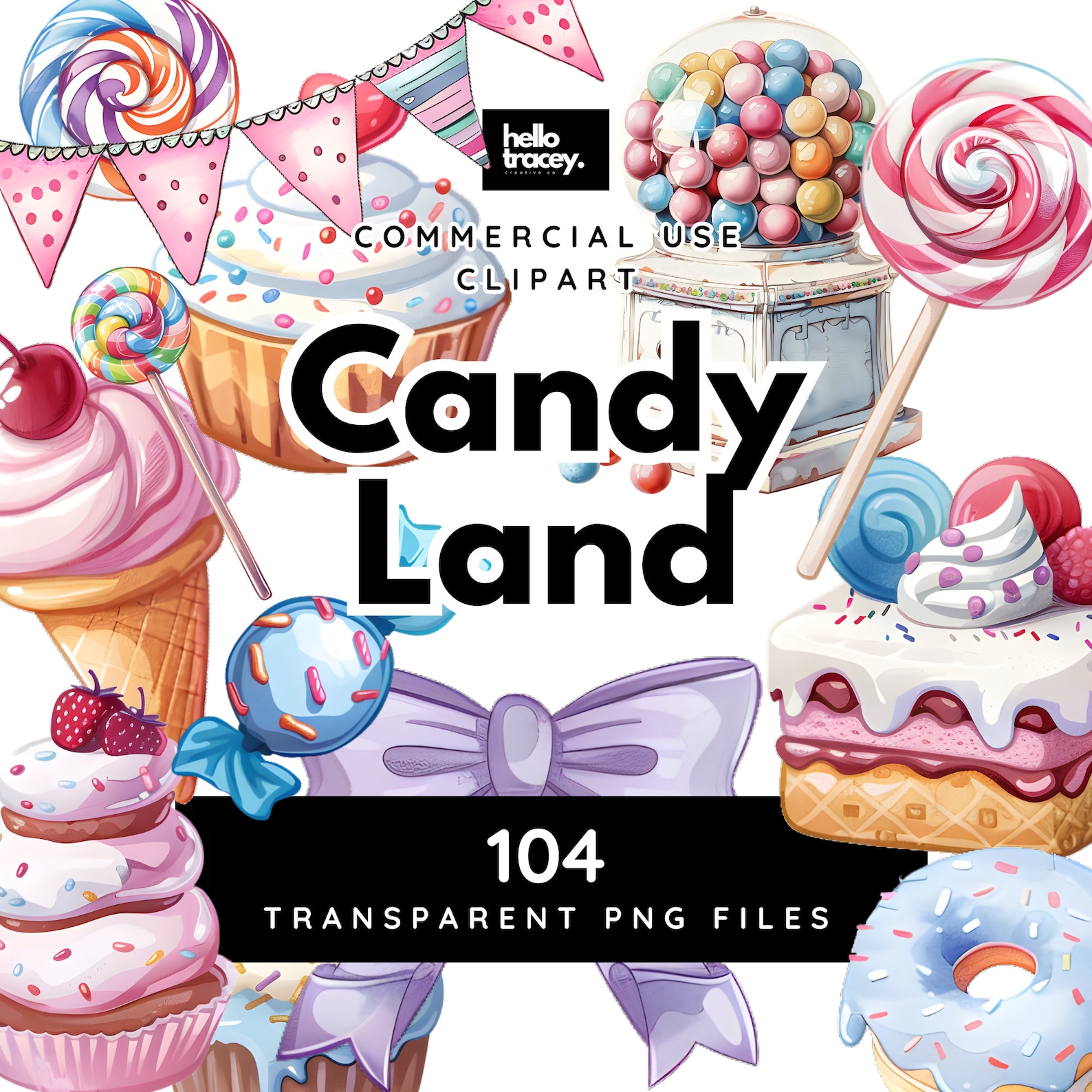 Pastel Candyland PNG Clipart, Watercolor Icecream Donut Sweets Lollies ...