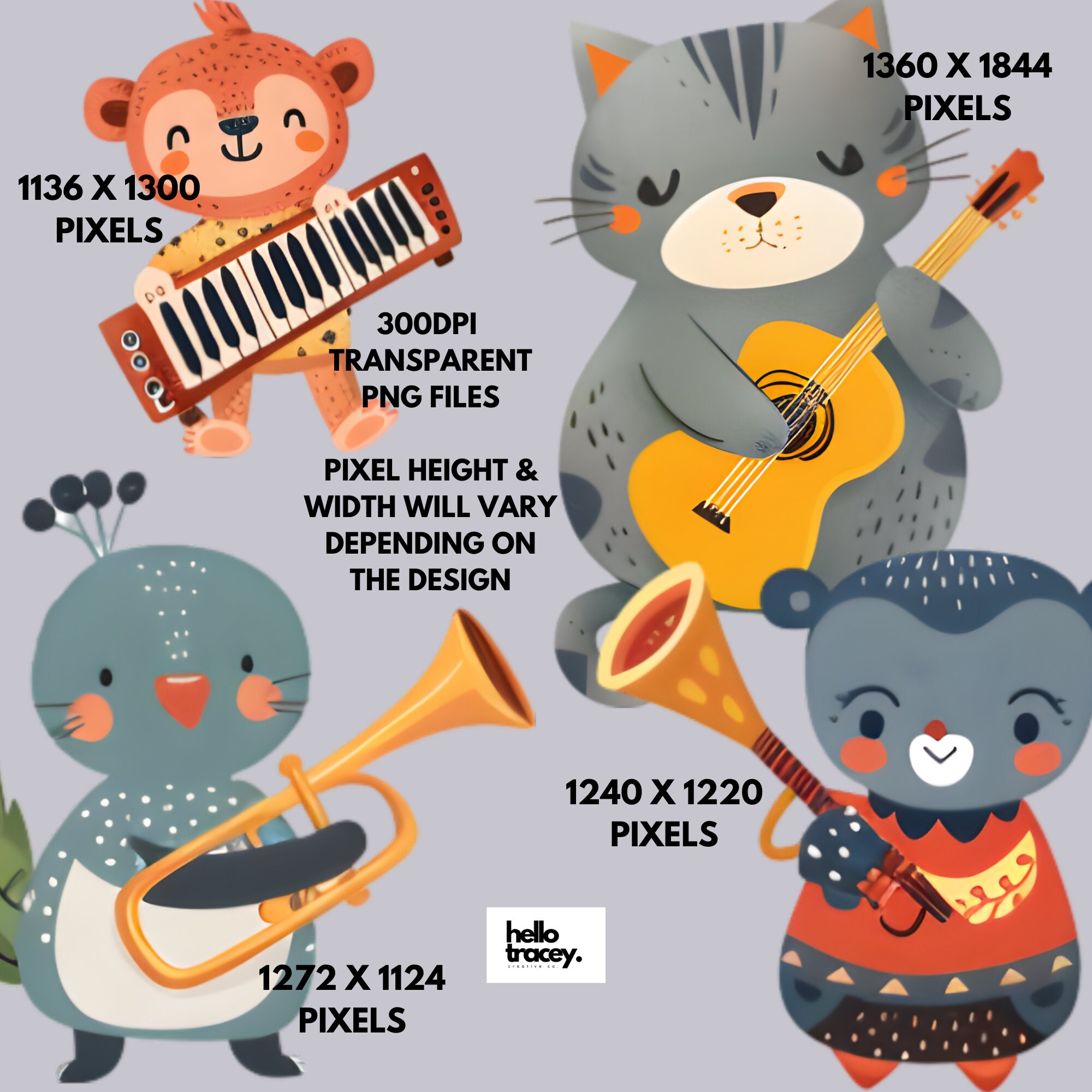 Animals Playing Musical Instruments Clipart Pack, Cute Animal Music ...