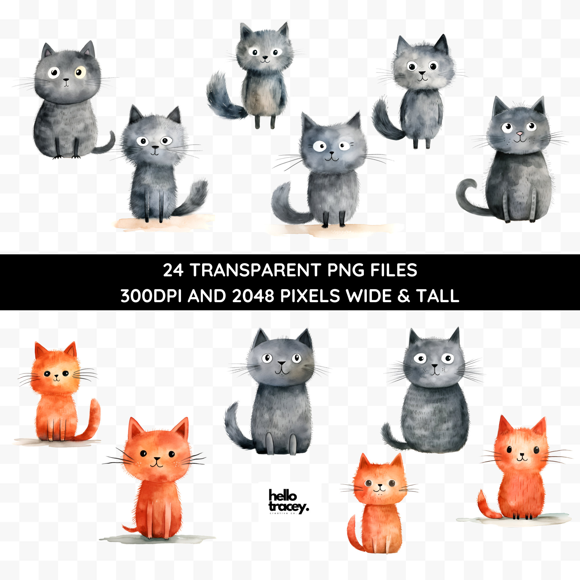 Cute Cats Clipart Pack, Clip Art for Commercial Use, Transparent Pngs ...