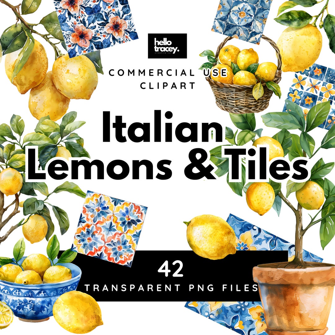 Italian Lemons & Mediterranean Seamless Tile Watercolor PNG Clipart ...