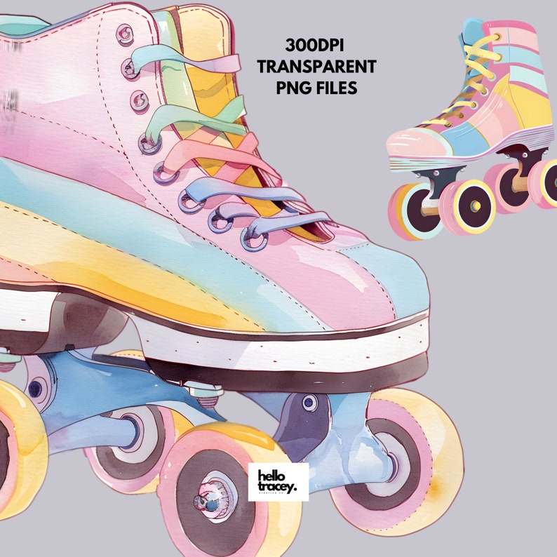 Pastel Rainbow Rollerskate Clipart Pack, Rollerskate Rollerblade Clip ...