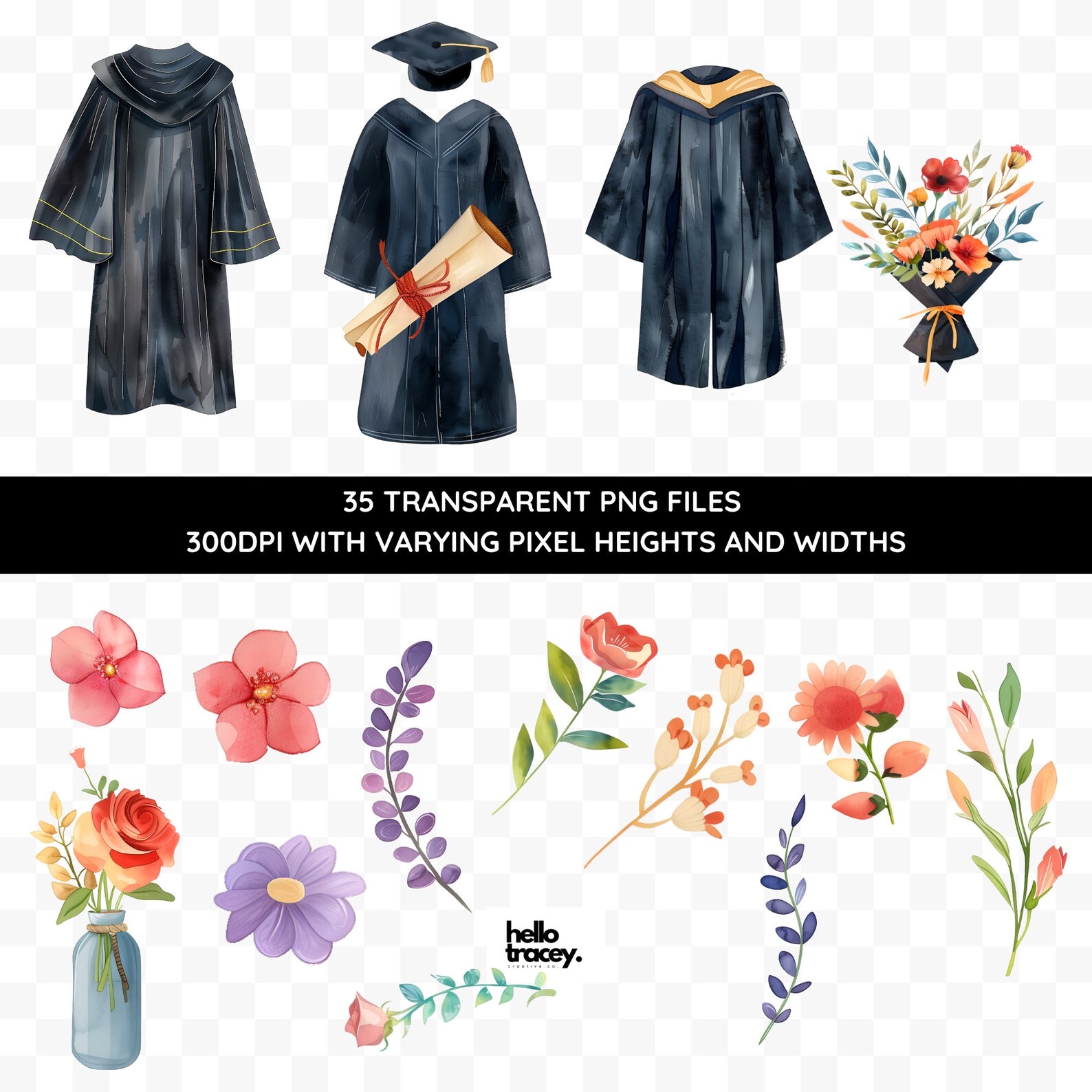Graduation Student Clipart Pack, Watercolor Clip Art for Personal or ...