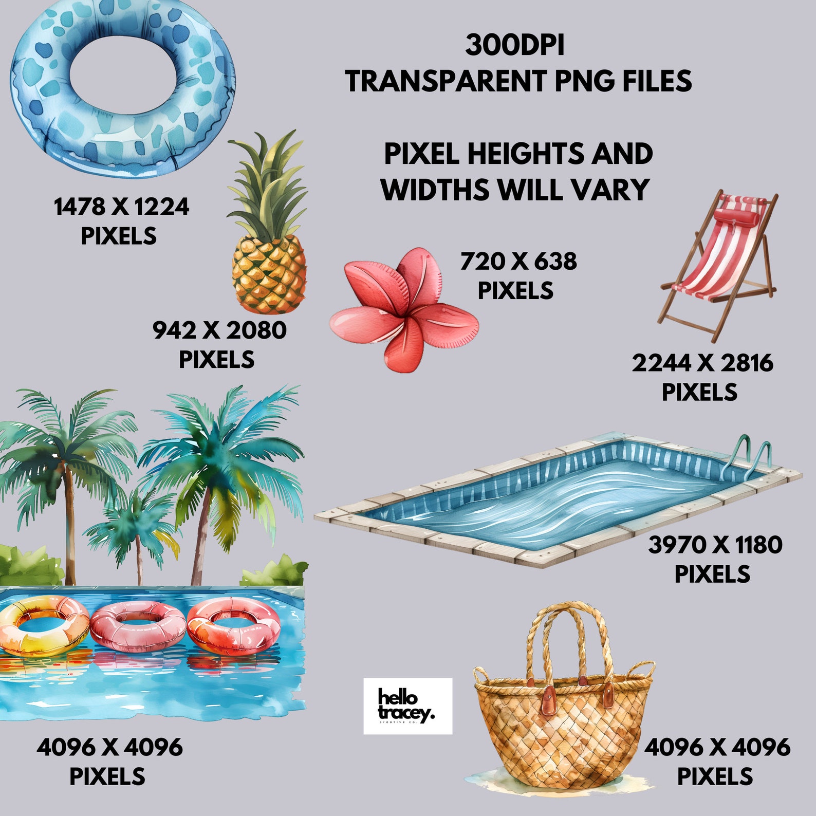 Beach & Pool Party Summer Clipart Pack, Watercolor Clip Art for ...