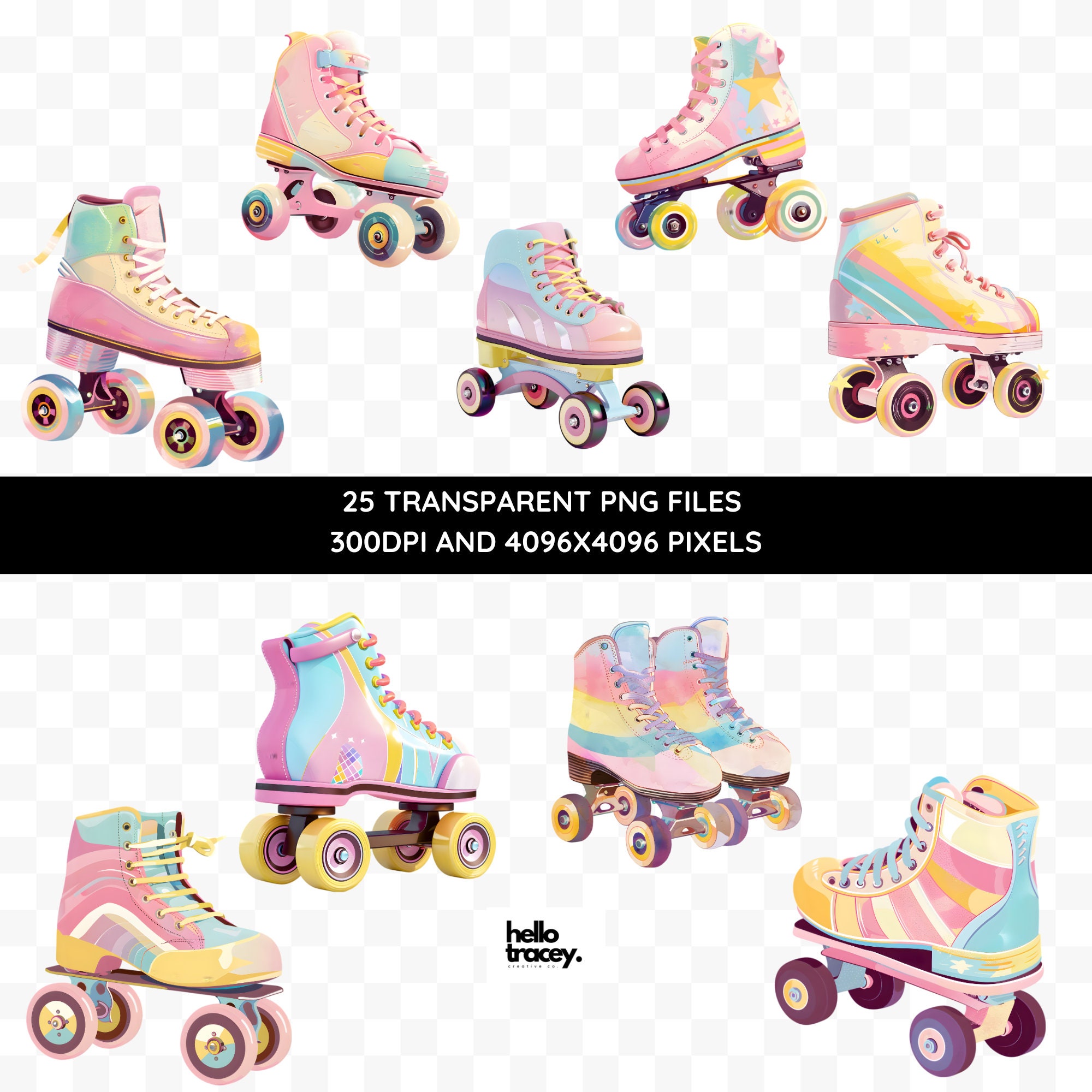 Pastel Rainbow Rollerskate Clipart Pack, Rollerskate Rollerblade Clip ...