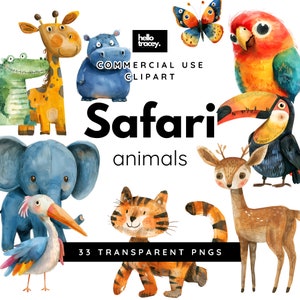 Safari Animals Watercolor Illustration PNG Clipart, Tiger Hippo Toucan ...