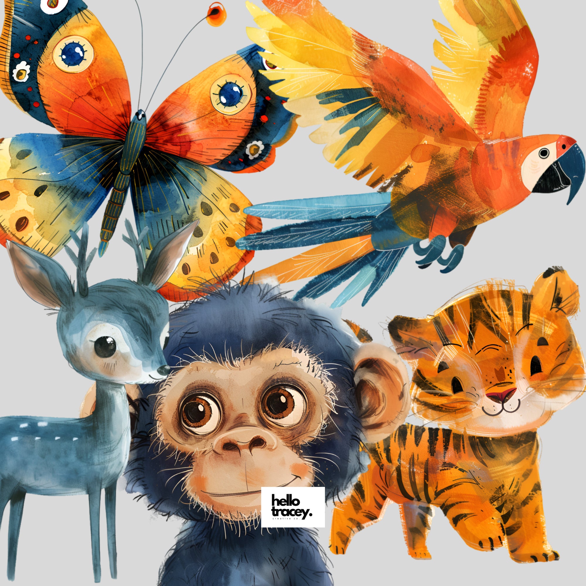 Safari Animals Watercolor Illustration PNG Clipart, Tiger Hippo Toucan ...