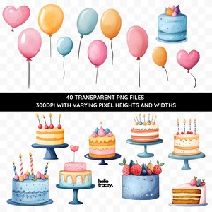 Sweet Pastel Birthday Party PNG Clipart, Watercolor Party Cakes ...
