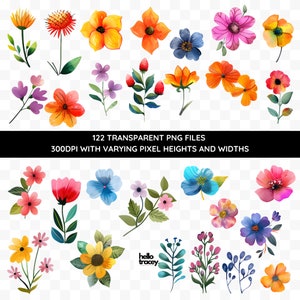 Watercolor Colorful Flowers PNG Clip Art for Commercial Use, Bright ...