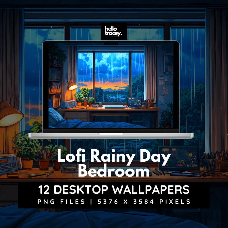 Lofi Rainy Day Bedroom Desktop Wallpapers | Aesthetic Manga Style Neon ...