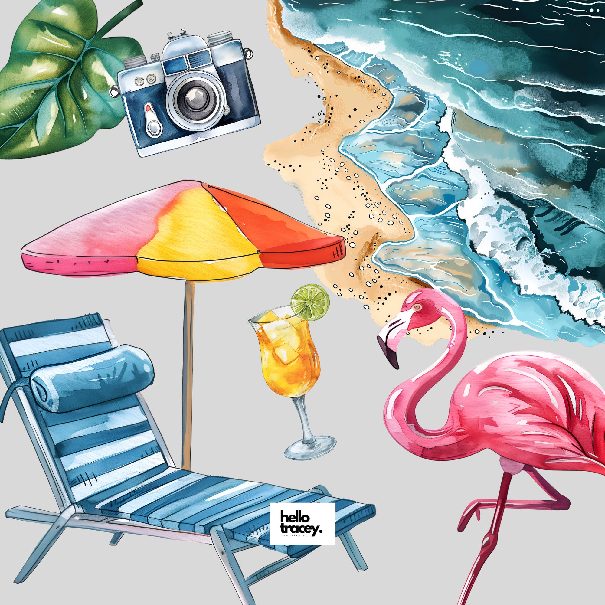 Beach & Pool Party Summer Clipart Pack, Watercolor Clip Art for ...