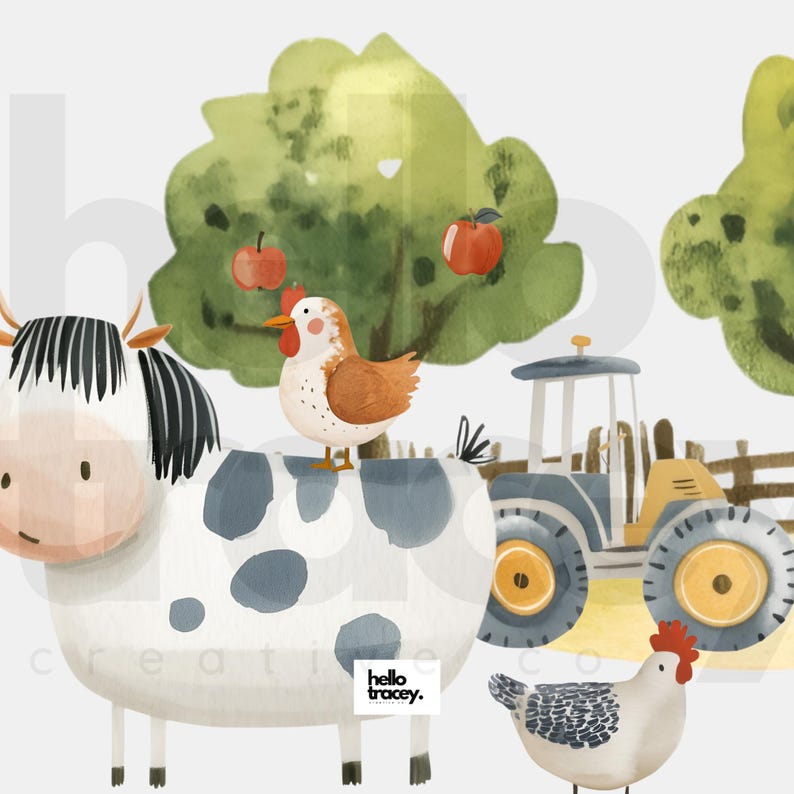 Watercolor Farm Yard Animals Clipart PNG Pack, Farm Animal Clip Art for ...