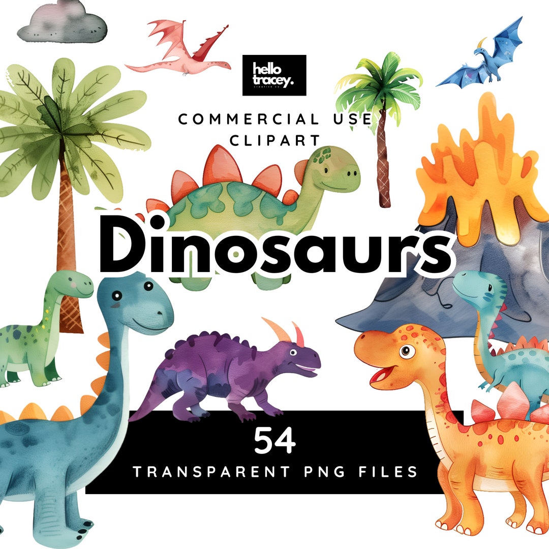 Dinosaur Clipart Pack, Dinosaurs Watercolor Clip Art for Personal or ...