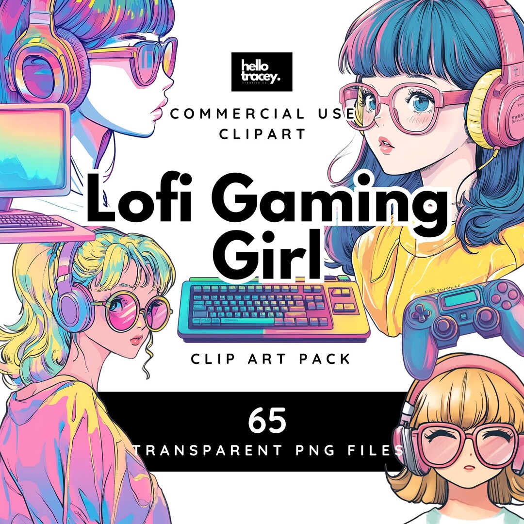 Lofi Gamer Girl Clipart Pack, Women Gamer Clip Art for Commercial Use ...