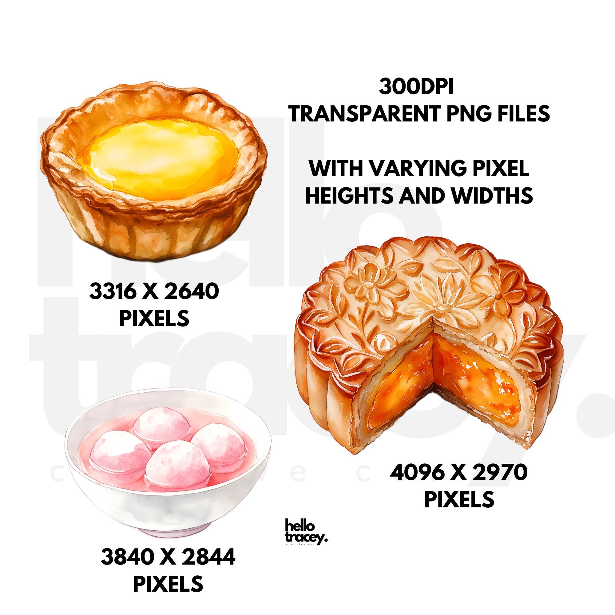 Watercolor Chinese New Year Food PNG Clipart, Custard Tart, Mooncake ...