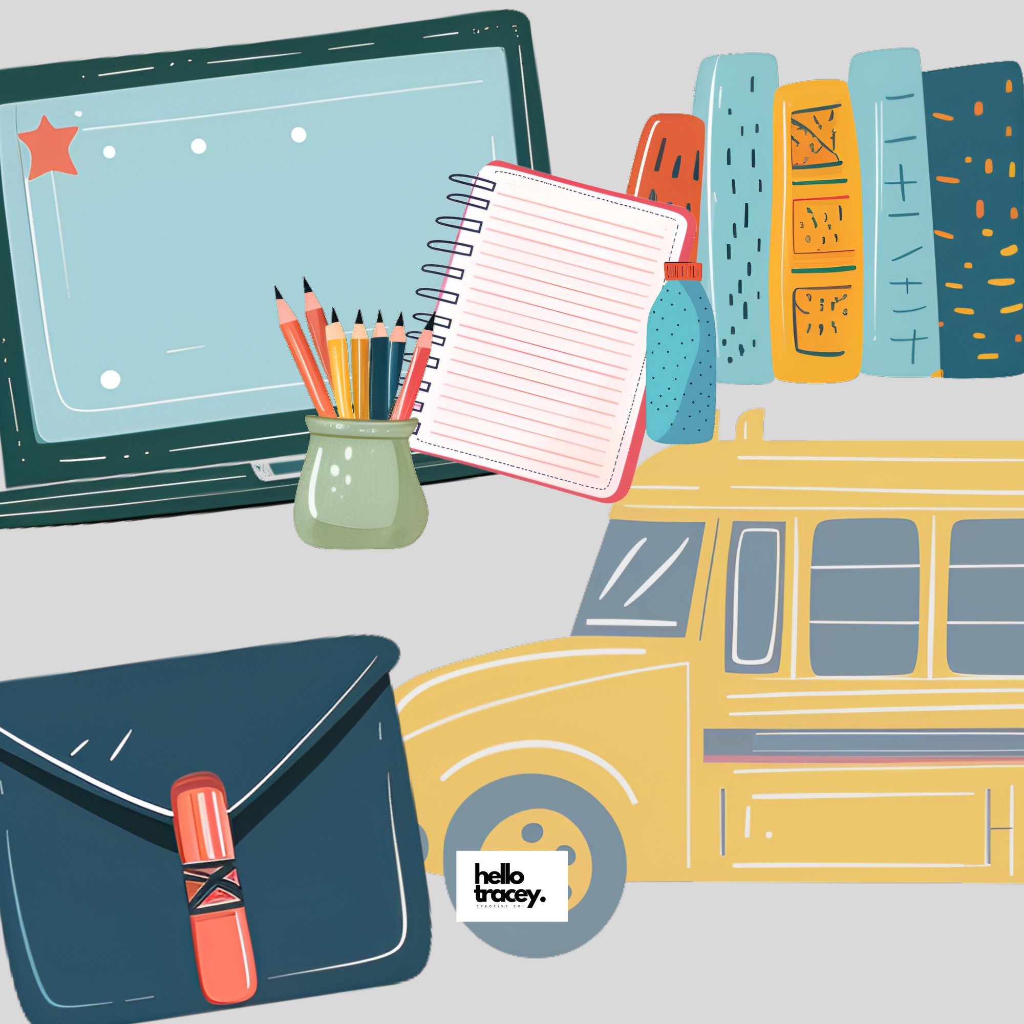 Back to School Supplies PNG Clipart, Watercolor School Bag Pencils Bus ...