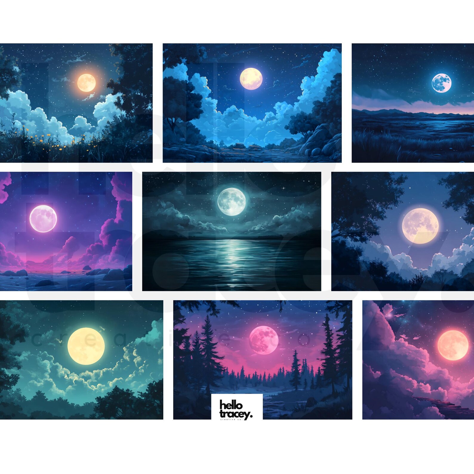 Calm Full Moon Desktop Wallpapers | Aesthetic Manga Style Neon Calming ...