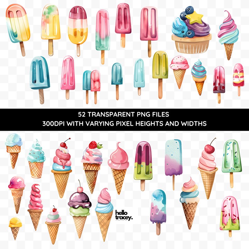 Icecream & Popsicles Watercolor PNG Clipart, Ice Cream Cones Iceblocks ...