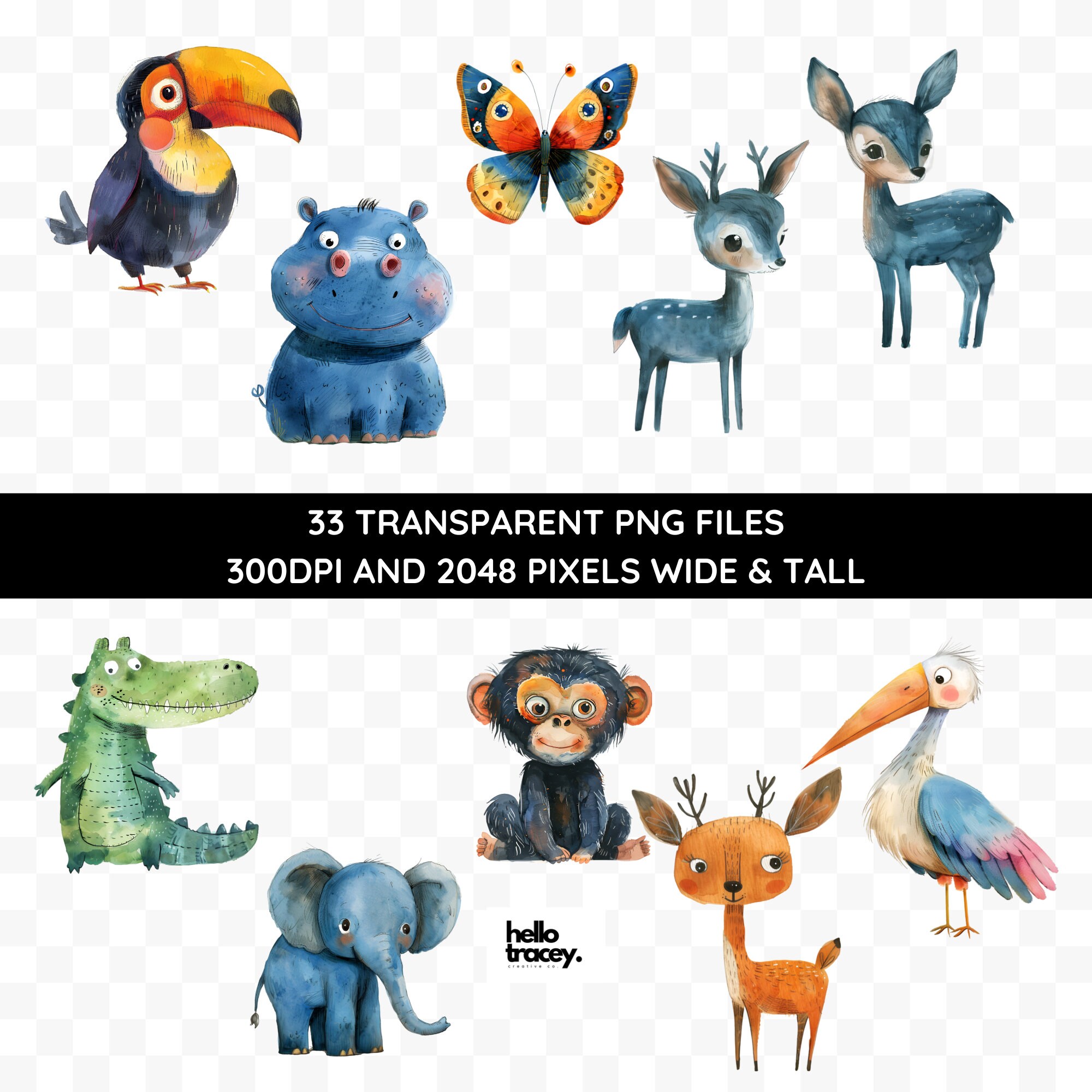 Safari Animals Watercolor Illustration PNG Clipart, Tiger Hippo Toucan ...